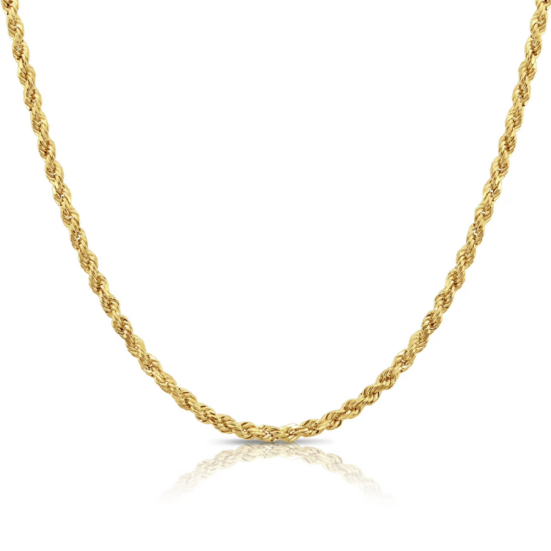 14K Solid Gold Diamond-Cut Rope Chain | 2mm - 6mm Widths | Crafuo