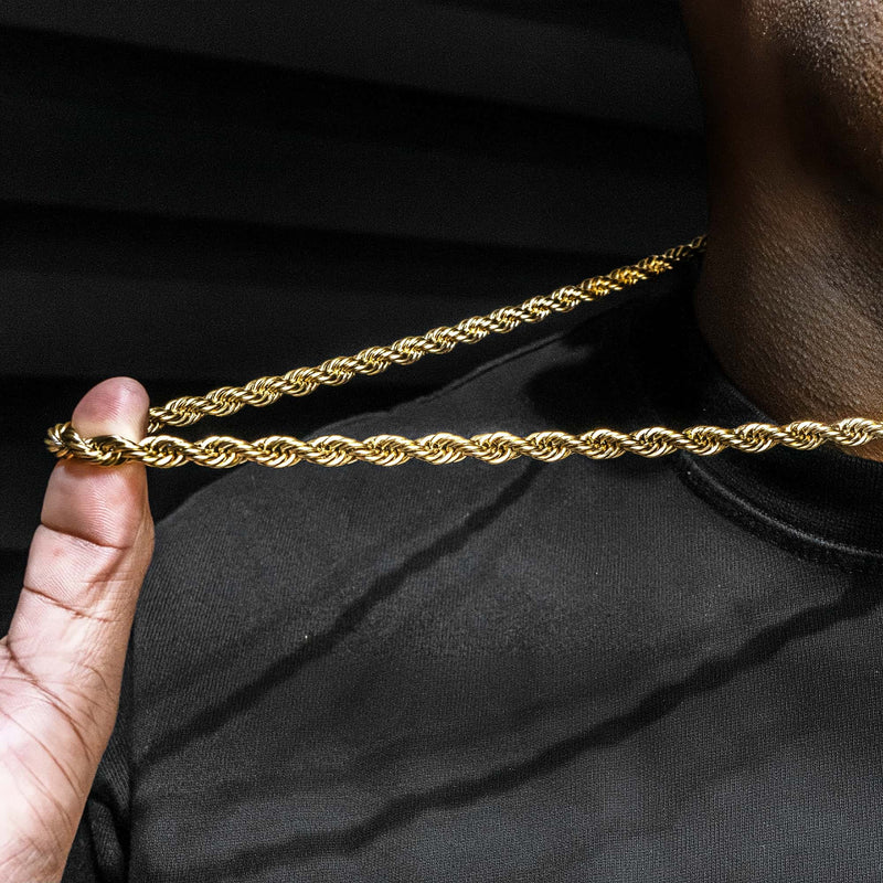14K Solid Gold Classic Rope Chain | 2mm - 6mm Widths | Crafuo